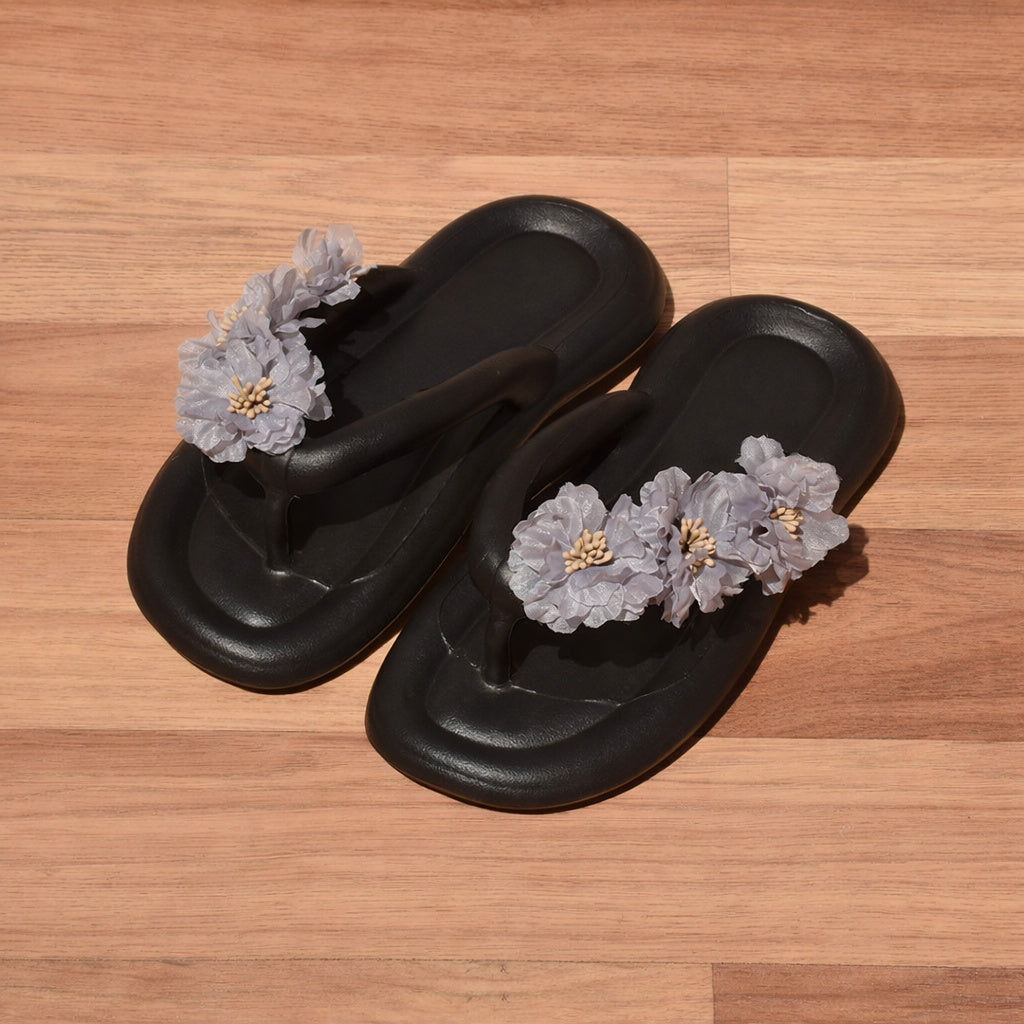 BREEZE Black Floral Flip Flops – Handcrafted Comfort by Spyda – Spyda ...