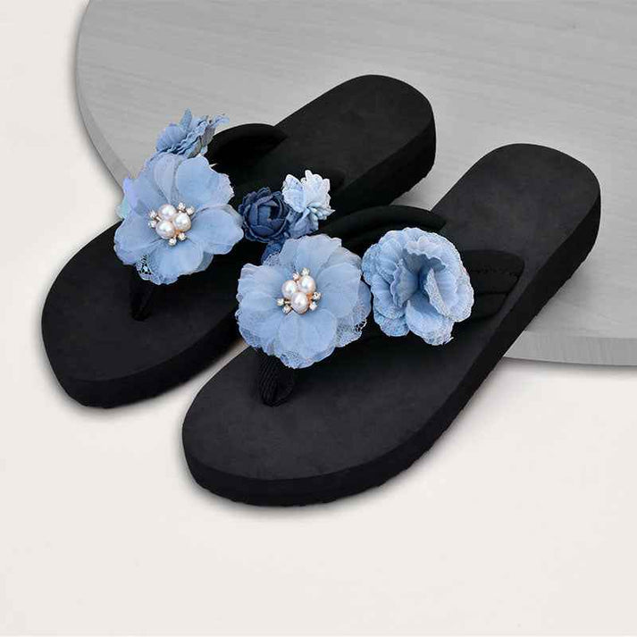 Electric Charm Blue Wedges – Elegant Floral Footwear – Spyda Footwear