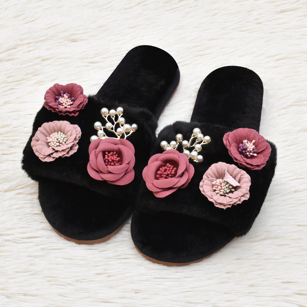 OPAL Black Fur Slides – Ultra-Soft Fur Slippers for Women | Spyda ...