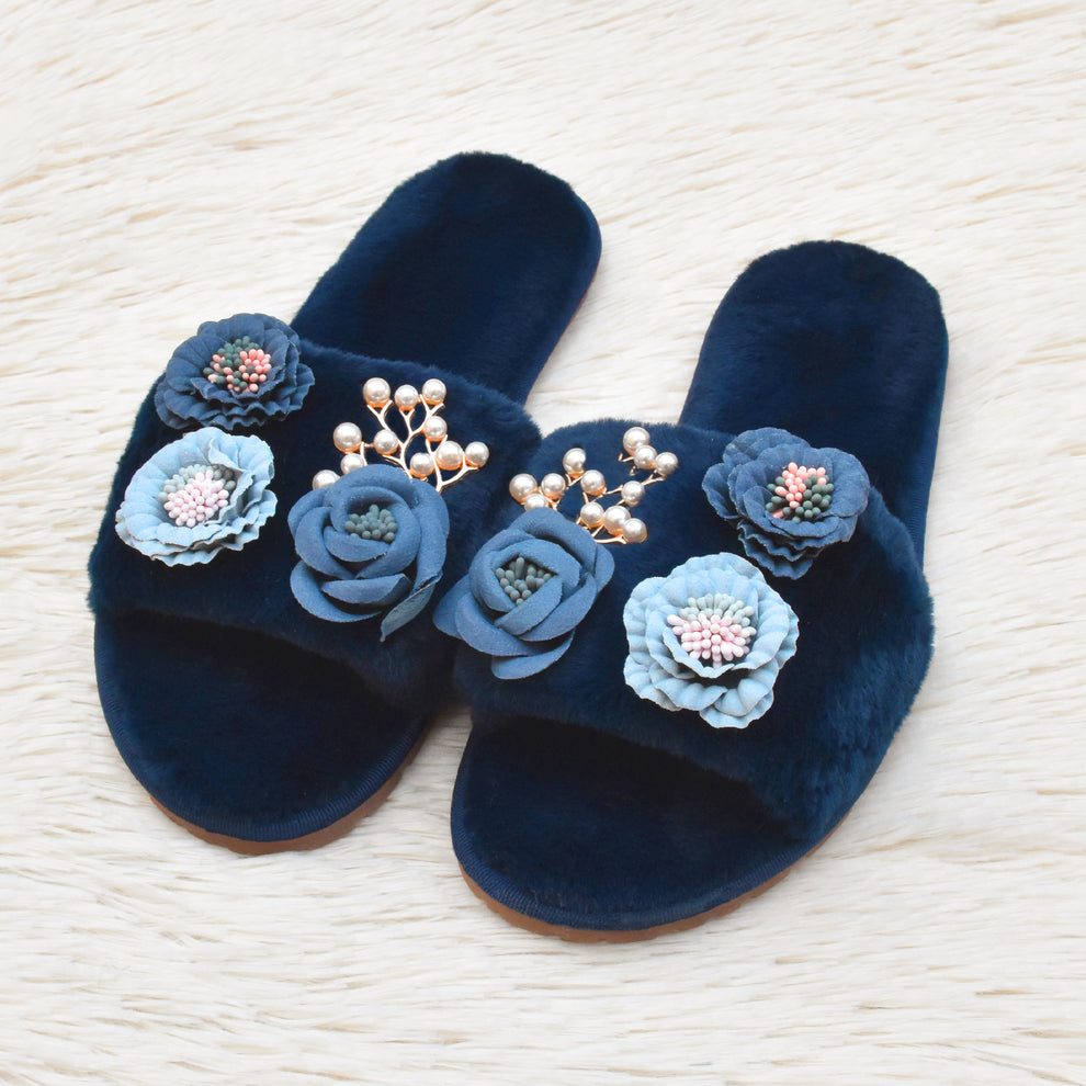 OPAL Blue Fur Slides – Ultra-Soft Fur Slippers for Women | Spyda ...