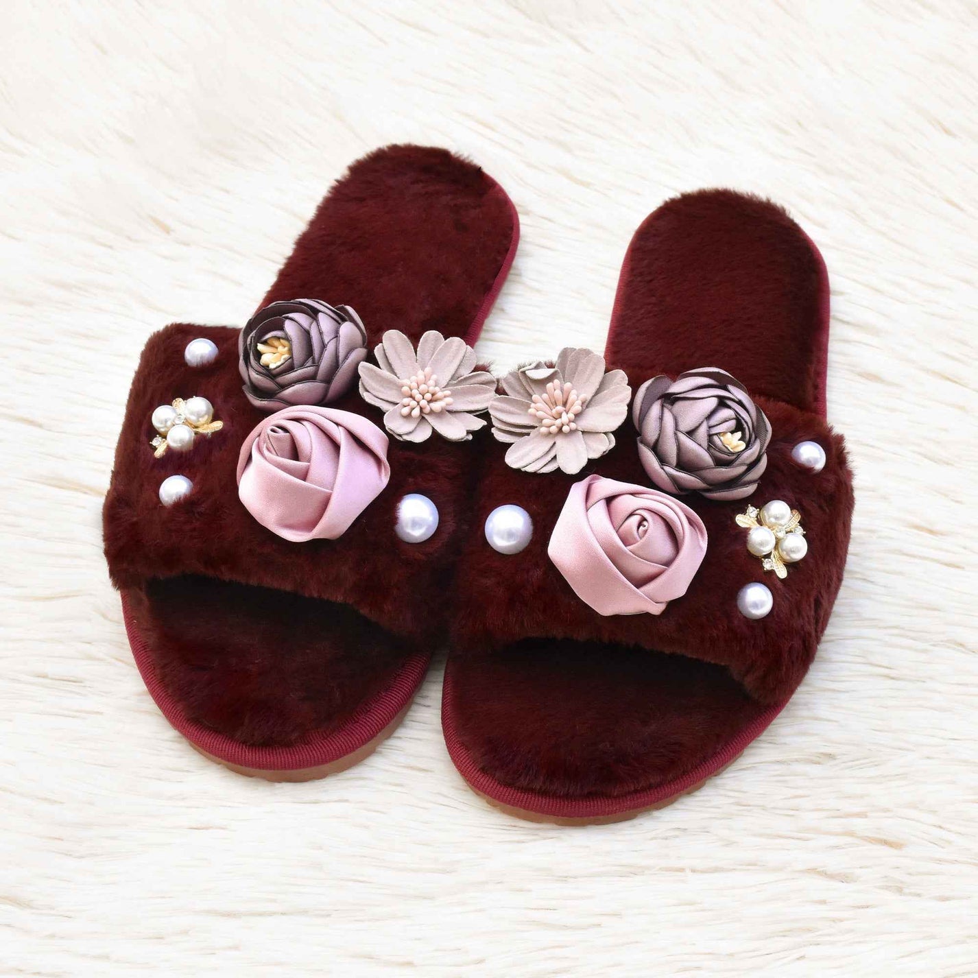 SEPHORA Maroon Fur Slides – Luxury Slippers for Women | Spyda – Spyda ...