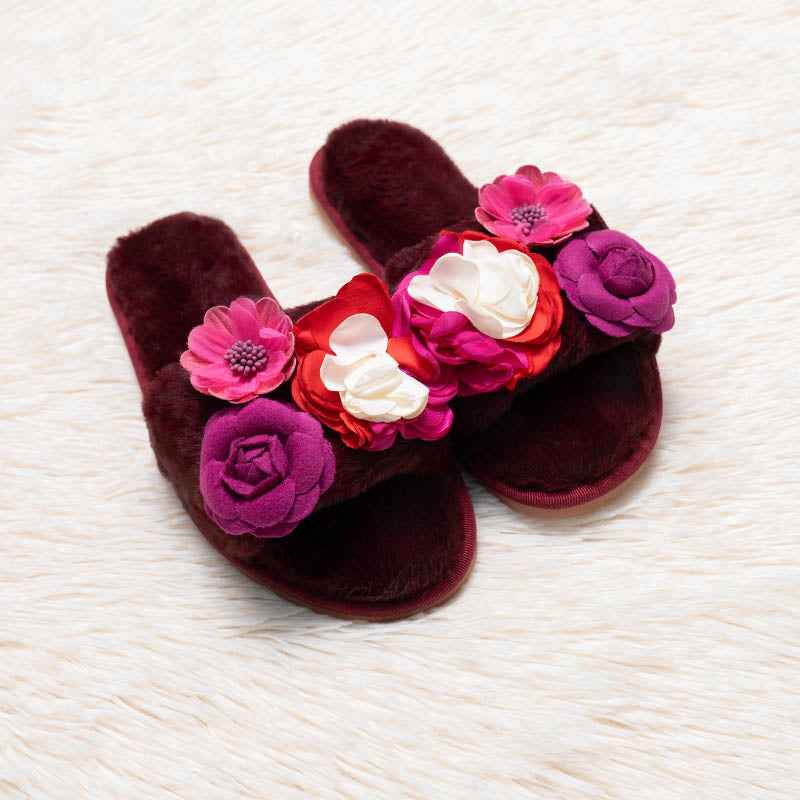 TULIP Maroon - Faux Fur Slides - Fur Insole - Spyda Footwear