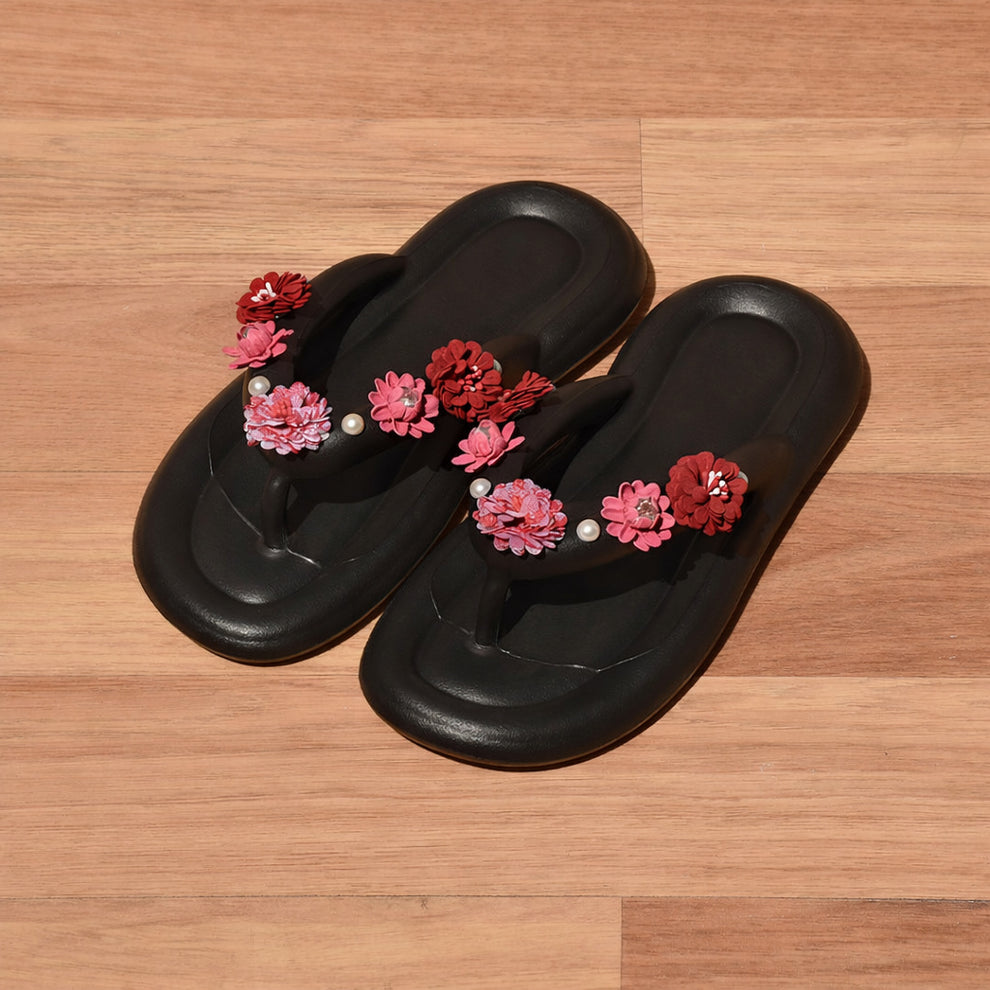 VERGE Black Floral Flip Flops – Spyda Handcrafted – Spyda Footwear
