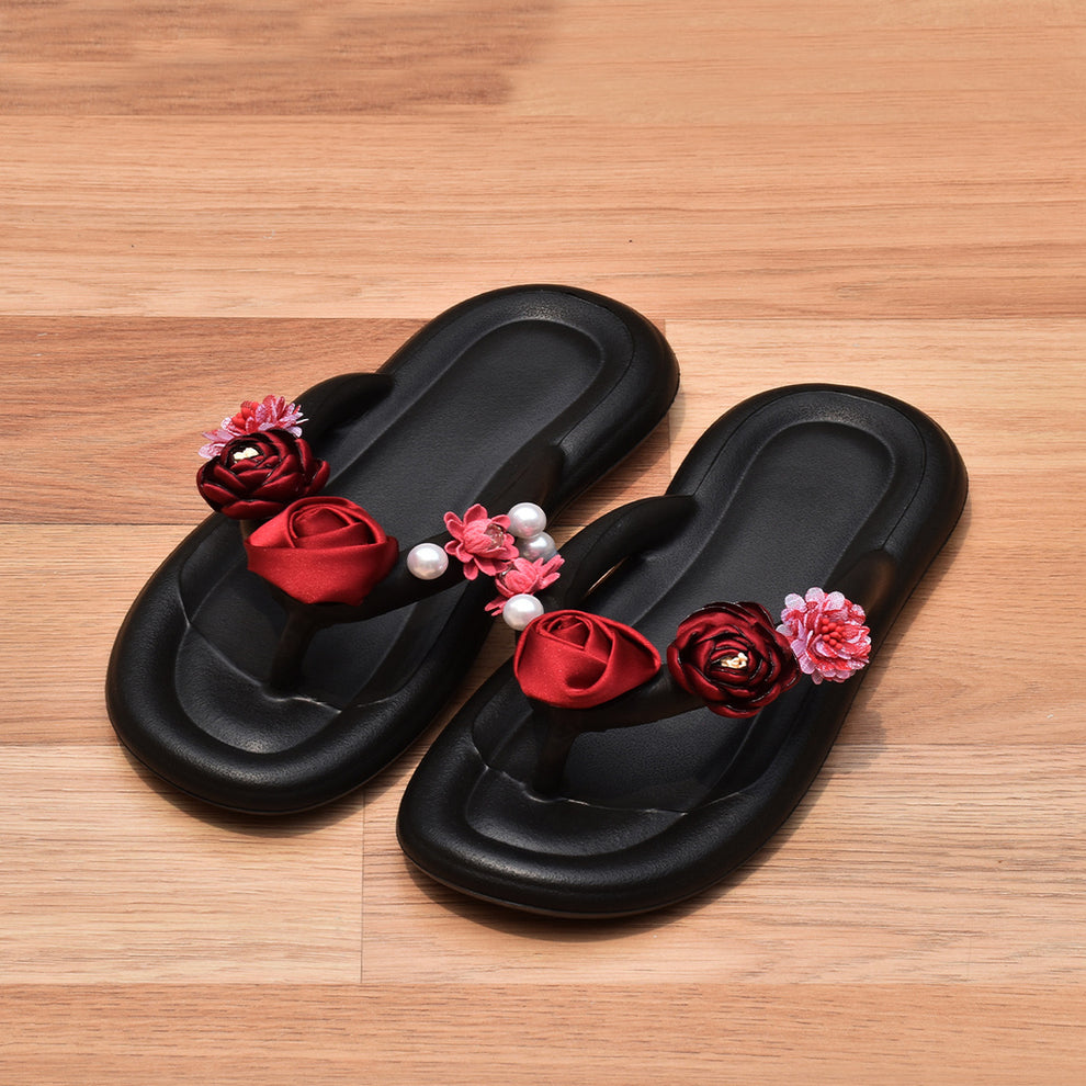 WAVE Black Floral Flip Flops – Bold Handmade Sandals | Spyda – Spyda ...